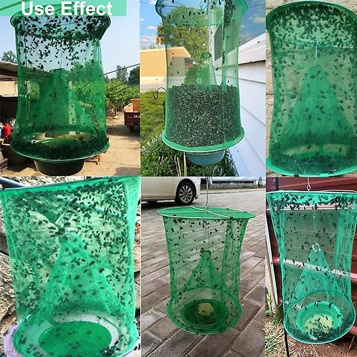 4 Packs Ranch Fly Trap - Fly Traps Outdoor Hanging 2024 Upgraded Fly Catcher,Stable Fly Trap Fly Bag Reusable Fly Traps (Green)