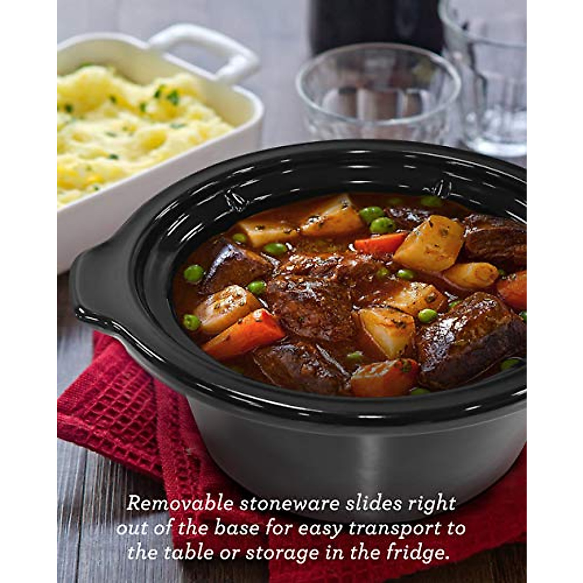 Elite Gourmet MST-275XR Electric Oval Slow Cooker, Adjustable Temp, Entrees, Sauces, Stews & Dips, Dishwasher Safe Glass Lid & Crock (2 Quart, Metallic Red)
