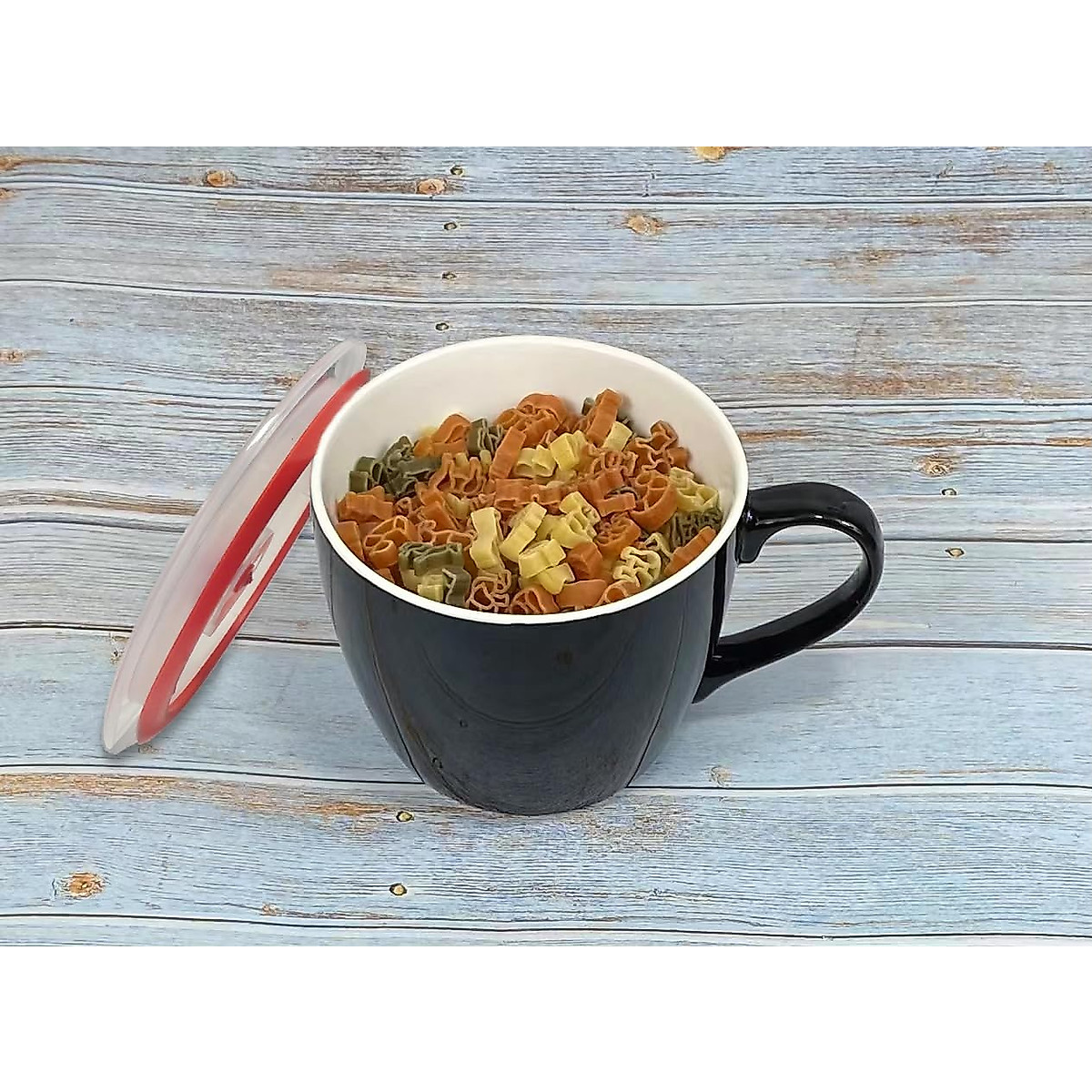 BOWLLER 30oz Black Porcelain Bowl with Lid and Handle for Soup, Salad, Cereal and Instant Noodles, Soup Mug with Heat Preservation Handle