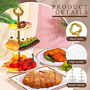Mifoci 24 Pcs Cake Stand White Plastic Dessert Table Stand Set 6 Pcs 3 Tire Cupcake Display Stands Cookie Tray Rack Serving Tray Cupcake Display Tower 12 Pcs Dessert Trays 6 Tong for Wedding Tea Party