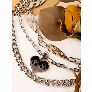 Sacina Goth Grunge Y2K Layered Flame Heart Choker Necklace, Chunky Necklace, Goth Chokers Necklace, Halloween Christmas New Year Jewelry Gift For Women, Men