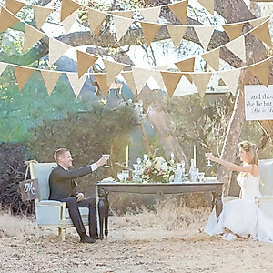 24Ft Burlap Banner Burlap Triangle Pennant Flag Linen Bunting Garland Streamers for Birthday Wedding Baby Shower Engagement Camping Rustic Boho Spring Easter Holidays Graduation Party Decorations