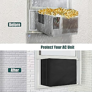 Window Air Conditioner Cover Outdoor, TRELC 600D Heavy Duty Waterproof Defender Winter AC Window Units Cover with Adjustable Straps, Bottom Covered (21.26" x 15.74" x 14.56")