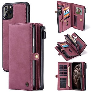 XRPow iPhone 11 Pro Wallet Case, iPhone 11 Pro Case, [2 in 1 Detachable Magnetic] [Vegan Leather] Folio Card Pocket Clutch Case for iPhone 11 Pro (5.8Inch) Slim Shock Protection Flip Cover - Red
