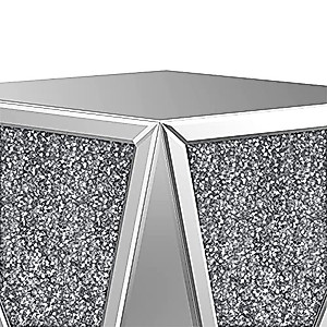 ENENE Mirrored End Table Crystal Diamond Setting Coffee Table Silver Glass Side Table Pedestal Stand for Hallway, Living Room, Corner, Bedroom, Sofa