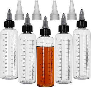 HUIZHU 5Pcs 4oz/120ml Plastic Dispensing Bottles with Twist Top Soft PET scaled Bottles liquid bottle home kitchen use bottle (Transparent, 125ml)