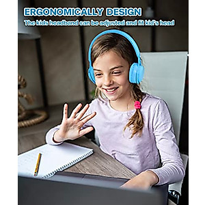 Kids Bluetooth Headphones, Wireless Headphones for Kids with Built-in Microphone, Over Ear Foldable Stereo-Bass Aux 3.5mm Cord, Wireless Bluetooth Headsets for Children Boys Girls School (Blue)