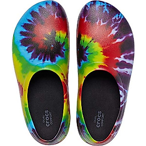 Crocs Men's and Women's On The Clock Clog | Slip Resistant Work Shoes, Tie Dye, 11 Women/9 Men