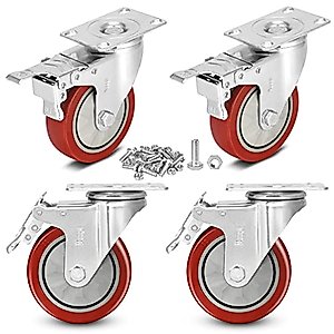 4 inch Heavy Duty Casters Load 1800lbs,Lockable Bearing Caster Wheels with Brakes,Swivel Casters for Furniture and Workbench，Set of 4 (Free Screws)