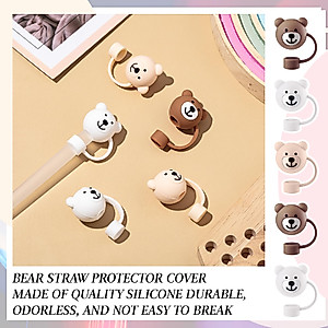 Zhehao 9 Pcs Bear Straw Protector Cover Cute Straw Covers Cap Compatible with Stanley 20 30 40 oz Silicone Straw Covers Cute Straw Covers Tumbler Straw Topper, 3 Colors