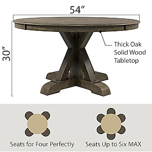 24/7 Shop at Home Van Lin Farmhouse 54-inch Solid Wood Round Dining Table with Trestle Pedestal Base, for Kitchen, Living Room, Entryway, Small Spaces, 54D x 54W x 30H in, Light Oak