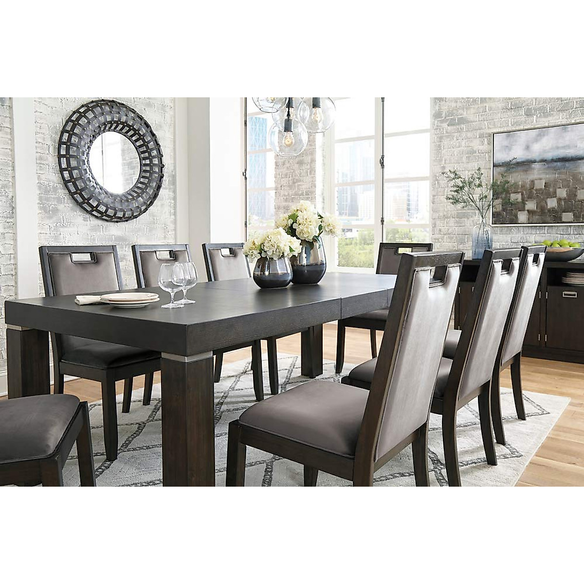 Signature Design by Ashley Hyndell Contemporary Dining Extension Table, Seats up to 8, Dark Brown