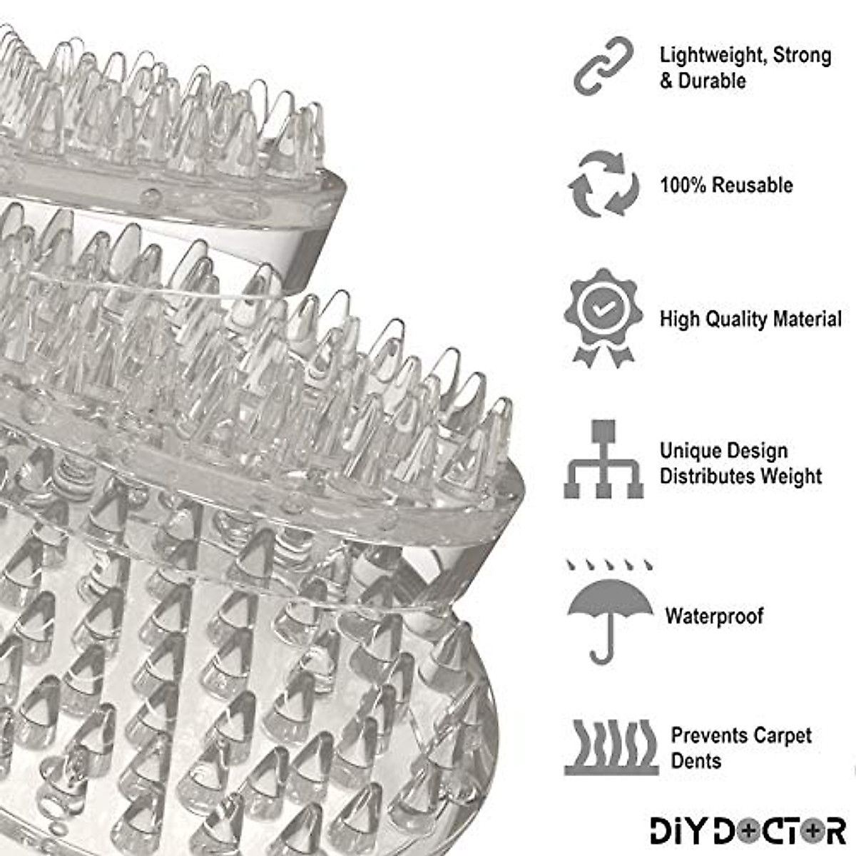 DIY Doctor Furniture Caster Cups - Furniture Coasters for Heavy Furniture - Carpet Protectors for Furniture Legs - Carpet Savers - 53 Spikes on Each Cup - Pack of 8