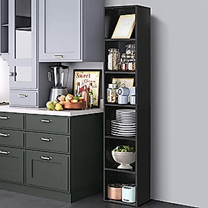 HOFFREE 6-Tier Narrow Bookcase Tall Wood Bookshelf Cabinet Cube Organizer Book Shelves Display Storage Shelves Rack for Small Spaces Home Office Living Room - Black