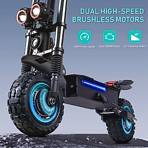 60V33AH Adult Electric Scooter Dual Drive 5600W Motor, Max Speed 50mph, Max Range 60 Miles, 11 Inch All Terrain Off-Road Tires, Electric Scooter with Detachable Seat