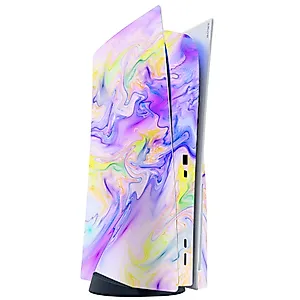 ITS A Skin Skins Compatible with Sony Playstation 5 Console Disc Edition - Protective Decal Overlay Stickers wrap Cover - Pastel Marble Resin Pink Purple Swirls