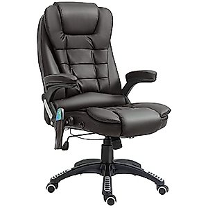 HOMCOM High Back Executive Massage Office Chair with 6 Point Vibration, 5 Modes, Faux Leather Heated Reclining Desk Chair, Dark Brown