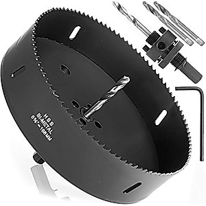 6-5/8 Inch Hole Saw with Heavy Duty Arbor, HSS Bi-Metal Holesaw Drill Bits for Can Light, 6.5In Hole Cutter for Drilling Holes in Wood, Plastic, Drywall, Thin Metal, 168MM Recessed Hole Saw(Black)