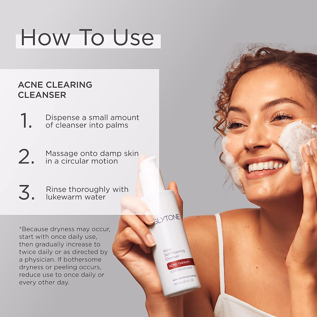 Glytone Acne Treatment For Face With Salicylic Acid Cleanser, Acne Cleanser, Skin Care Acne Wash Face Cleanser Oil Free