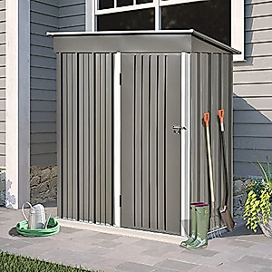 LUMISOL 5 x 3 FT Outdoor Storage Shed, Heavy Duty Metal Shed with Lockable Door, Tool Garden Shed Waterproof Storage House for Backyard, Patio, Lawn (Gray)