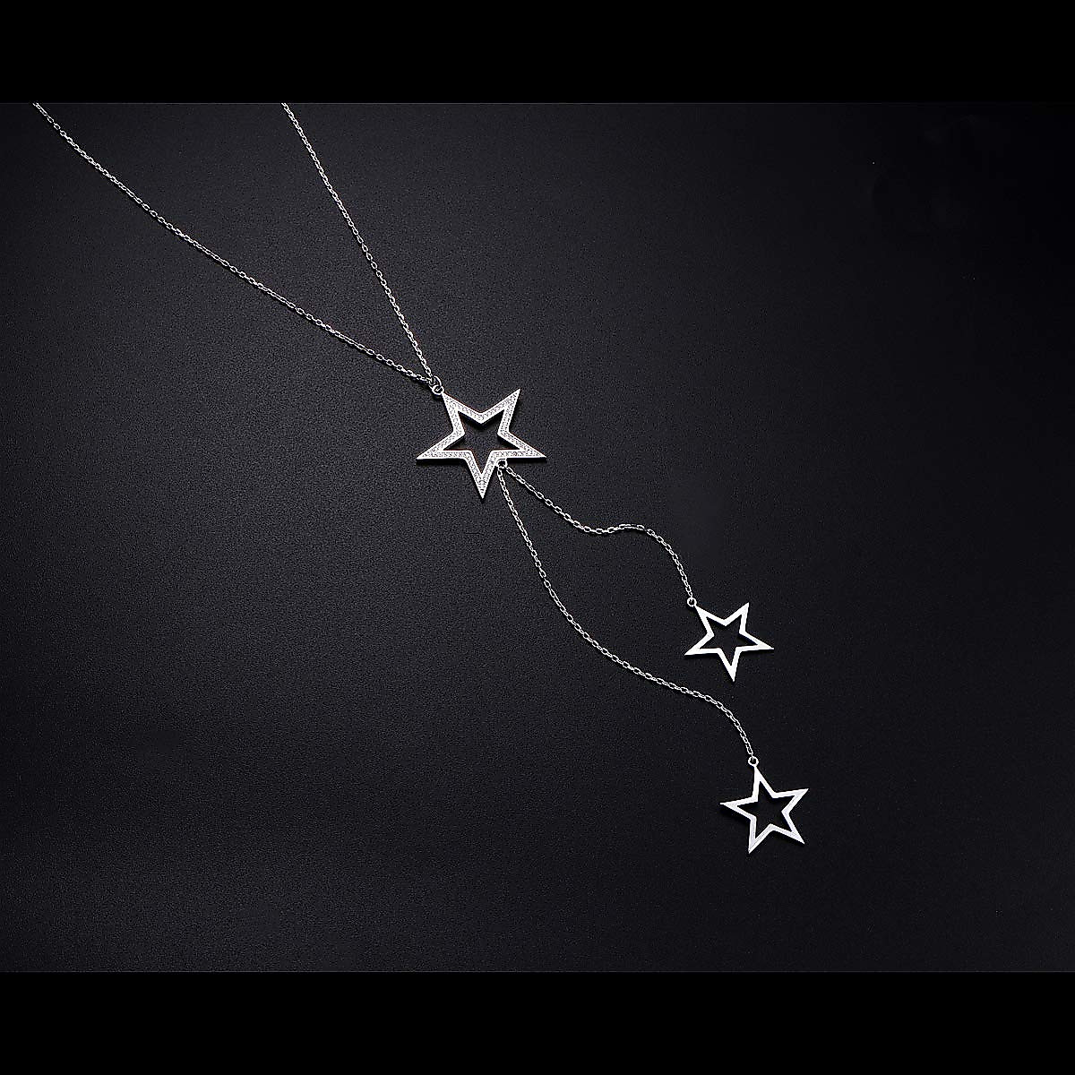 DAOCHONG S925 Sterling Silver Long Stars Statement Necklace Pendant for Women Chain Sweater Jewelry