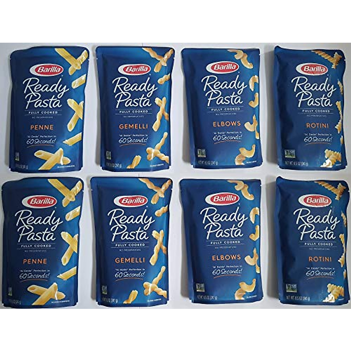 8-pack Variety, Barilla Ready Pasta: 2 pouches each of Rotini, Penne, Elbows, and Gemelli [2020]
