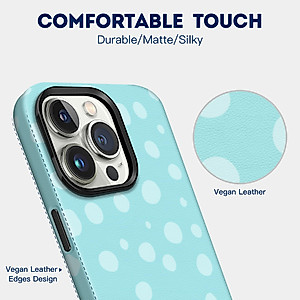 kingflag Vegan Leather Magnetic Case for iPhone 15 Pro Max Wireless Charging, Metal Buttons, Shockproof Protective Phone Case Cover for Women Men 6.7" (Teal with White Dots)