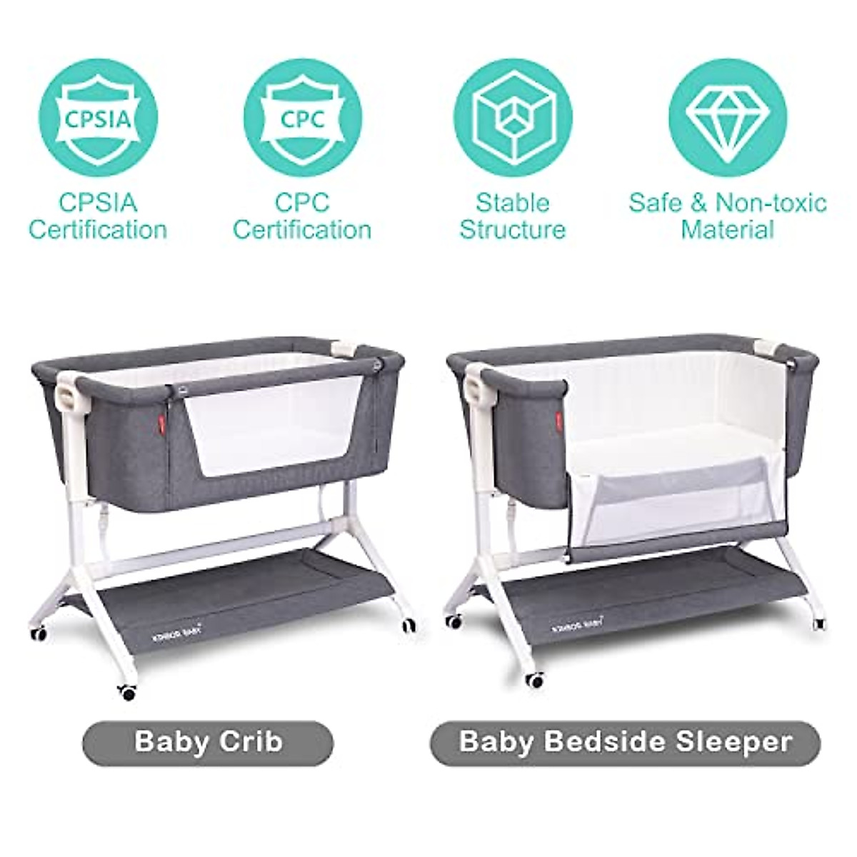 Kinfant Toddler Beds Infant Bassinet - Cribs Bedside Sleeper for New Born Babies Adjustable Portable Bed with Hanging Dolls
