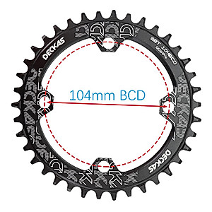 Narrow Wide Tooth Bicycle Chainring 32T 34T 36T 38T 104mm BCD Round or Oval CNC Machined Alloy Fits 9 10 11 Speed Chains (Round, 36T)