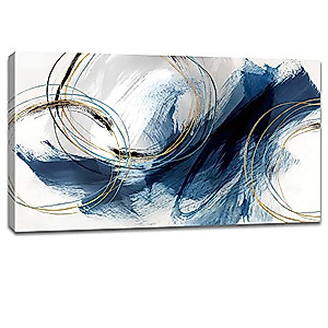 Large Canvas Wall Art Long Horizontal Abstract Art Paintings Blue Fantasy Colorful Graffiti on White Background Framed Modern Artwork Decor for Living Room Bedroom Kitchen 48x24in
