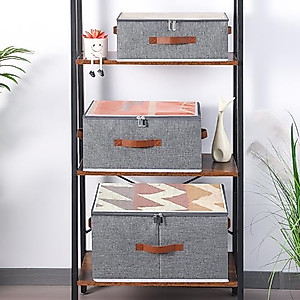 OUTBROS Large Storage Bins with Lid, Foldable Storage Bags and Handle, Zipper Storage Boxes, Used for storing clothes, blankets, pillows, 19.7 x 15.7 x 11.8 inch, 2-Pack