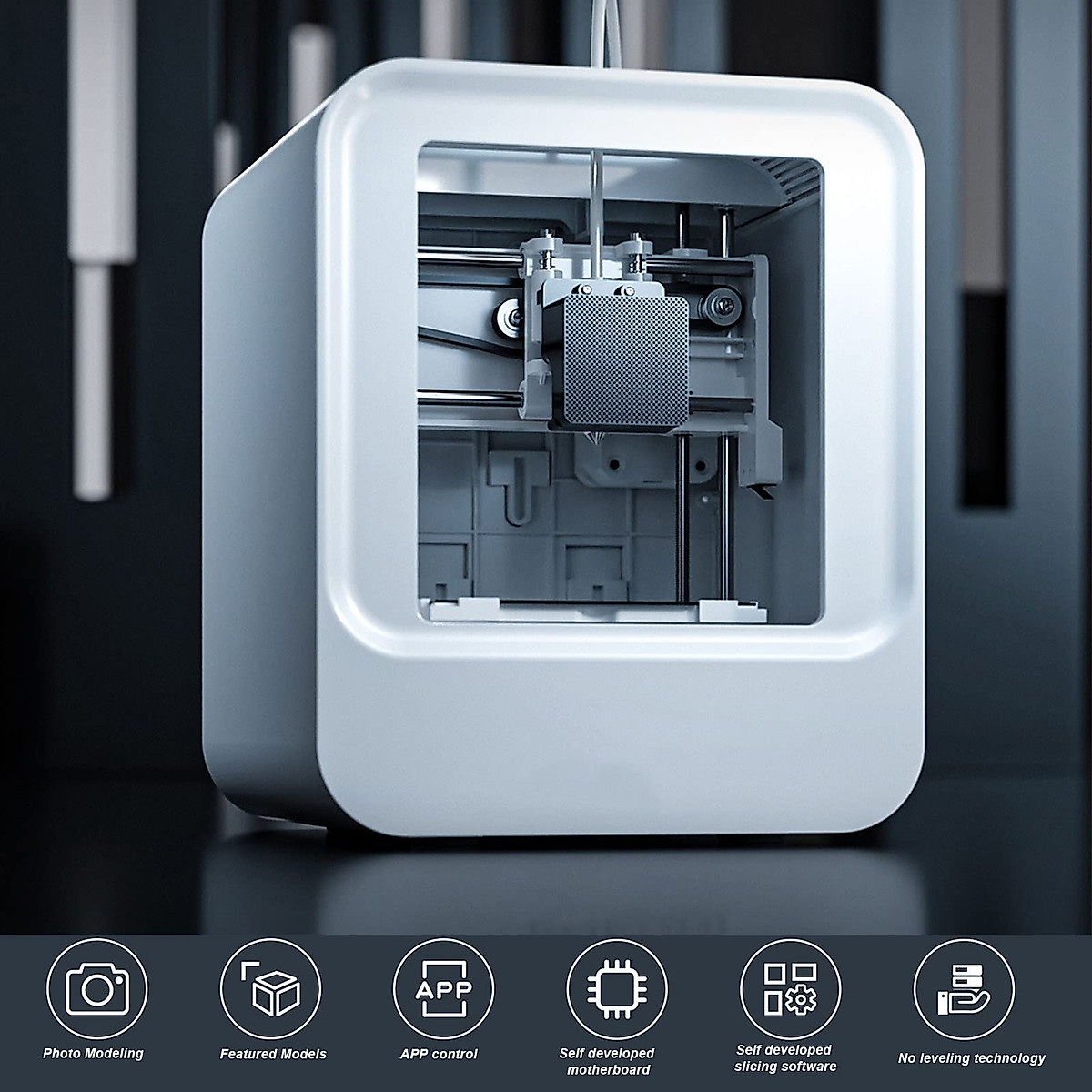 Desktop Mini 3D Printer, APP Control, Larger Print Size100 * 100 * 58mm, Removable Magnetic Base Plate, Leveling Free, Photo Modeling, Easy to Use, Works with Modified PLA