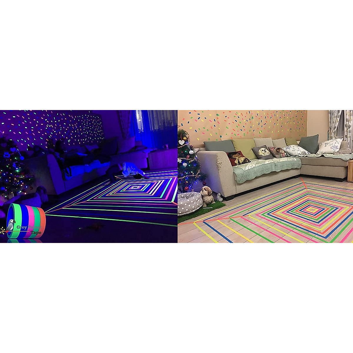 GreyParrot Tape UV Tape Blacklight Reactive, (6 Pack), (6 Colors), 33ft Per Roll, Fluorescent Cloth Tape, Glow in The Dark Tape Under UV Black Light