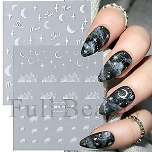 5 Sheets Moon Nail Stickers for Nail Arts,3D Nail Decals Self-Adhesive Nail Art Supplies for Nail Designer, Nail Tattoos for Women Girls, pegatinas para uñas withh Moon Hill Patterns Nails Accessories.