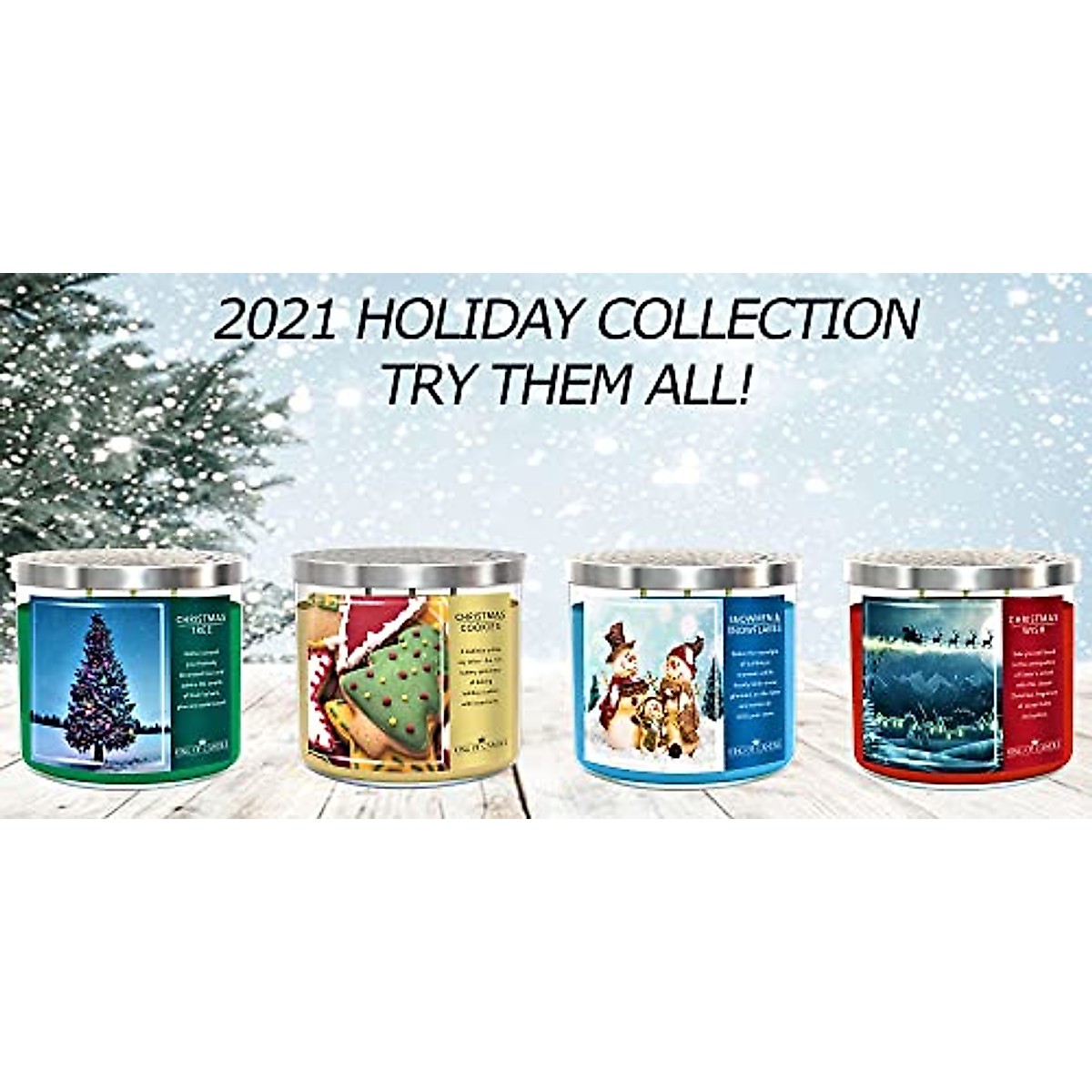 King of Candle - Christmas Tree | Large 3 Wick Strong Scented Christmas Candles Gifts for Women | Balsam Pine Evergreen Fir Fragrance| USA Made Long Lasting 14 oz Soy Wax + Decorative Lid