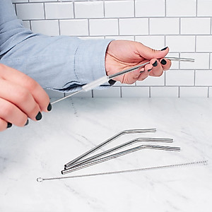 RSVP International Endurance Stainless Steel 8.5" Drink Straws, 4 Count | 5mm Fits Most Tumblers | Reusable & Durable | For Smoothies, Frappes, Sodas, Tea & More | Dishwasher Safe