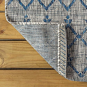 JONATHAN Y SMB108A-3 Ourika Moroccan Geometric Textured Weave Indoor Outdoor Area Rug, Bohemian, Rustic, Scandinavian Easy Cleaning,Bedroom,Kitchen,Backyard,Patio,Non Shedding, Light Gray/Navy, 3 X 5