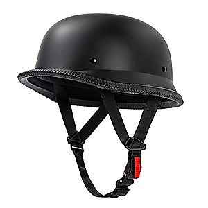 German Style Motorcycle Helmet, Thin Skull Cap Half Helmet for Adult Men Women, Novelty DOT Half Shell Helmet, Retro Half Face Helmet for Cruiser Scooter Chopper, DOT Approved (Matte Black, X-Large)