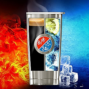 BluePeak Double Wall Vacuum Stainless Steel Insulated Tumblers Set, 2-Pack - Includes 2 Sipping Lids, 2 Spill-Proof Sliding Lids, 2 Straws, 1 Cleaning Brush & Gift Box (20 oz, Silver)