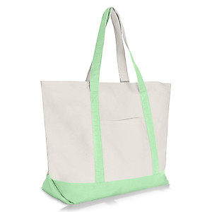 DALIX 22" Large Cotton Canvas Zippered Shopping Tote Grocery Bag in Mint Green