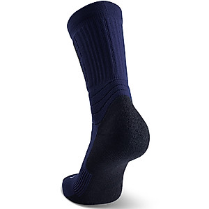 SHESMILED Merino Wool Hiking Walking Crew Socks 3 Pack, Cushion, Quick Dry, Anti Blister for Snow Boots Winter Thermal, Cold Weather Outdoor Sports Toe Warm, Arch Compression, Large, Navy Blue