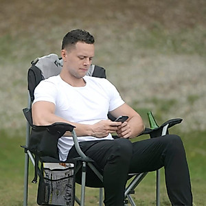 KingCamp Camping Heavy Duty Folding Oversize Padded Director's Chair with Carry Cooler Bag, Black&Grey, Black/Mediumgrey