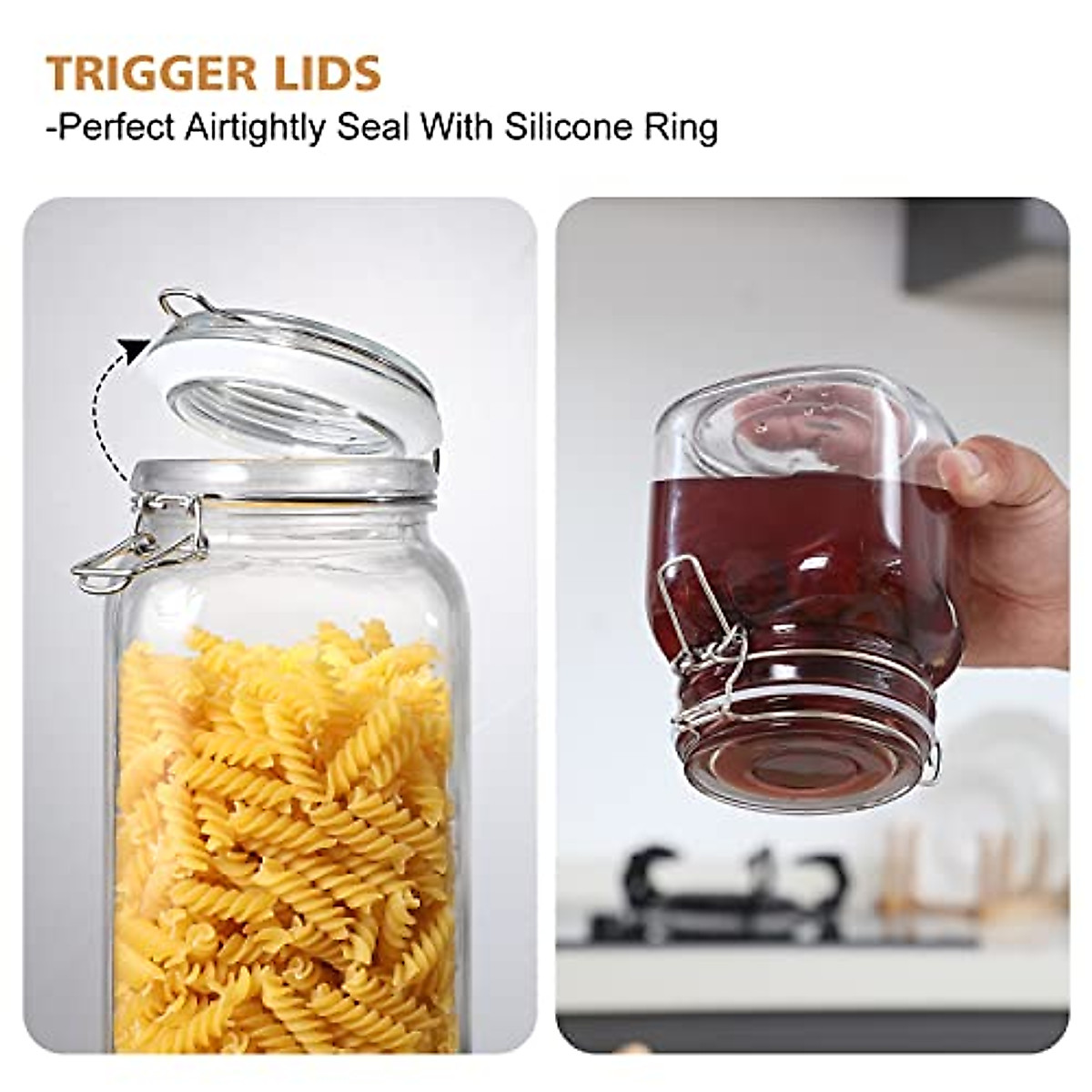 [ Taller ] Glass Jars with Airtight Lid, 92oz/34oz Large Glass Food Storage Jars, 4 Pack Wide Mouth Airtight Glass Jars for Kitchen Pantry Spaghetti, Square Mason Jars with Labels