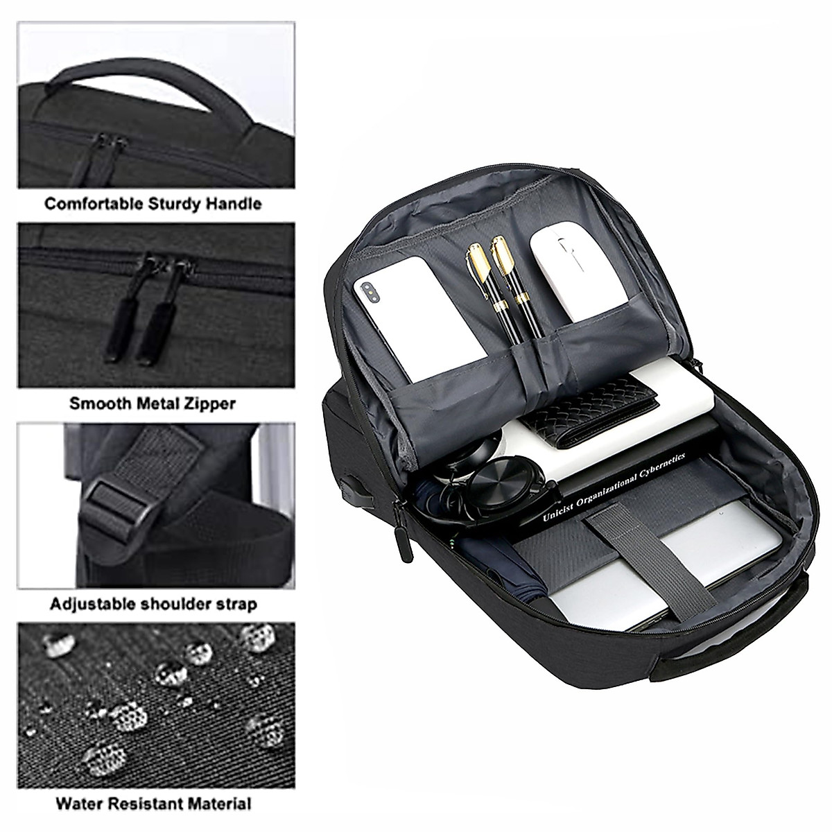 Laptop Backpack 15.4 Inch College Rucksack Water Resistant Business Travel Backpack with USB Charging Port for Women Men