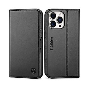 SHIELDON Case for iPhone 14 Pro Max 5G 6.7", Genuine Leather iPhone 14 Pro Max Wallet Case Flip Cover RFID Blocking Card Slots Magnetic Closure Case Compatible with iPhone 14 Pro Max 2022 - Black