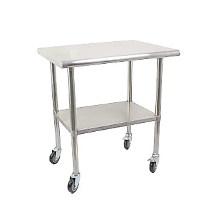 STEELBUS 24'' x 60'' Stainless Steel Table,NSF Commercial Heavy Duty Kitchen Prep & Work Table on 4 Caster Wheels and with Adjustable Under Shelf,Metal Food Workstation for Restaurant, Home and Hotel…