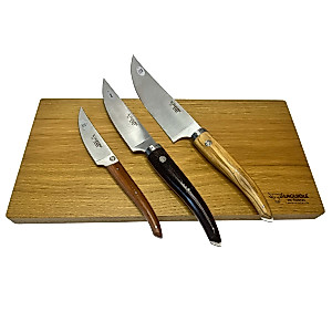 Laguiole en Aubrac Cuisine Gourmet Stainless Steel Fully Forged 3-Piece Starter Premium Kitchen Knife Set With Mixed Wood Handles, Made In France