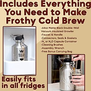 The Original Royal Brew Nitro Cold Brew Coffee Maker - Gift for Coffee Lovers - Coffee Shop Quality Nitro Coffee at Home - 64 oz Home Keg Growler, Nitrogen Gas System Coffee Dispenser Kit