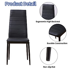 5-Piece Kitchen Table Set, Dining Table Set for 4 Dining Room Table Set for Small Spaces Modern Dinner Table Set with 4 Faux Leather Metal Frame Chairs