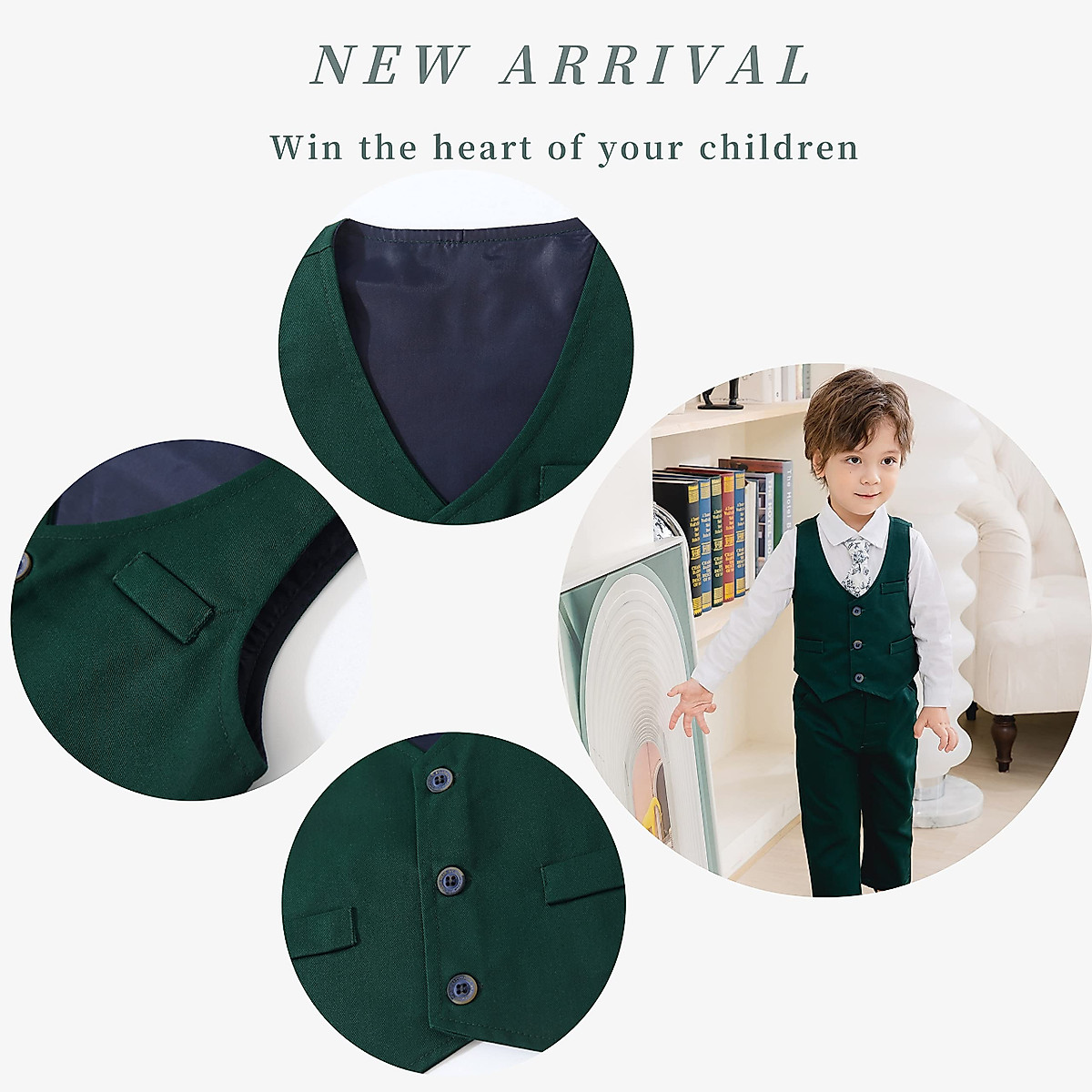 Baby Boy Gentleman Set with Dress Shirt+Bow Tie+Vest and Pants 3PC Set (Green, 4T)